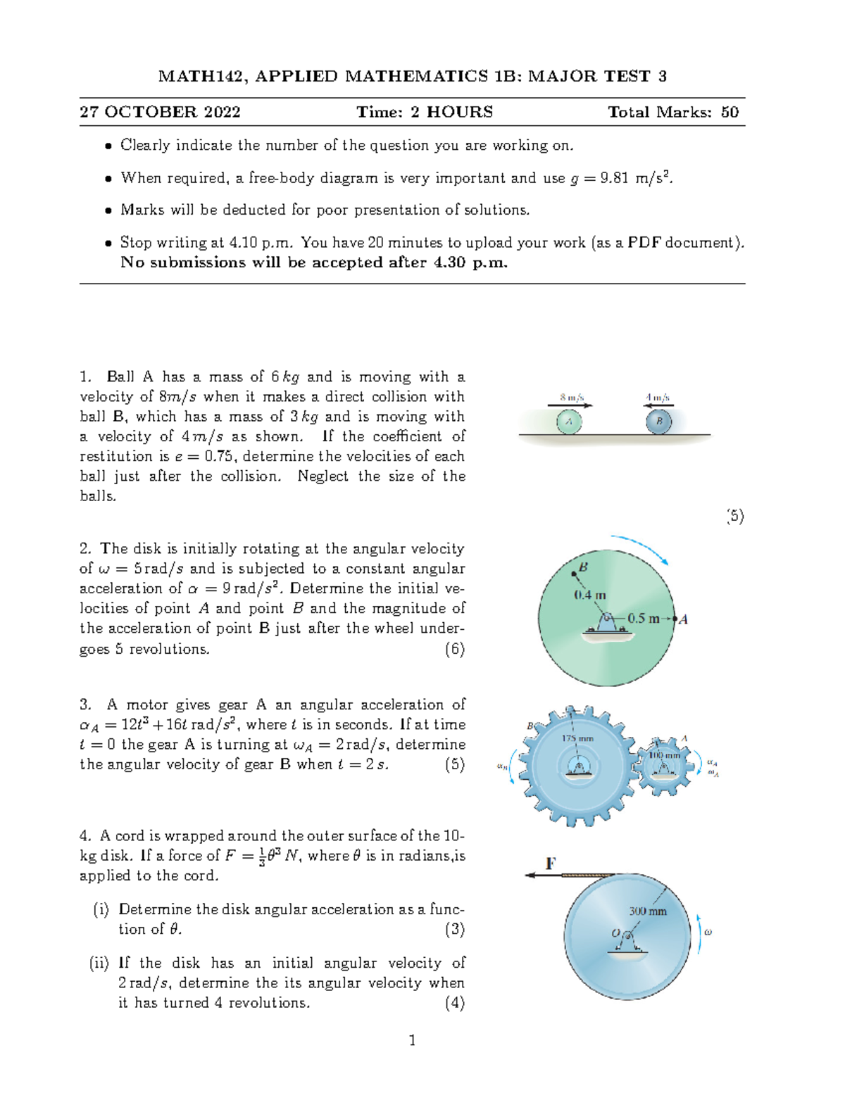 MATH142 Test3 2022 - Engineering Applied Mathematics Test - MATH142 ...