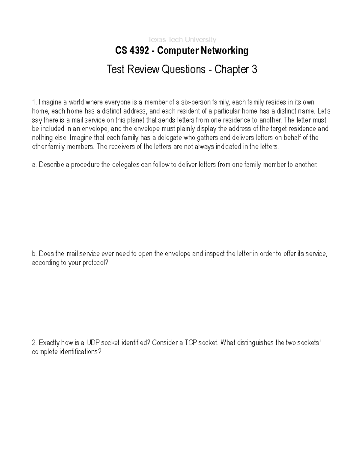 CS 4392 - Test Questions Ch3 - Texas Tech University CS 4392 - Computer ...