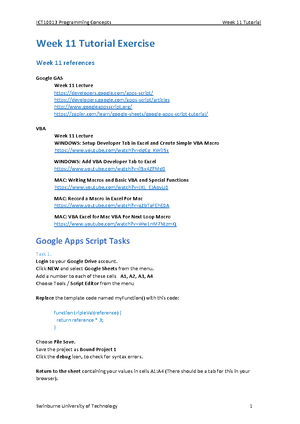 ICT10013 Week08 Tutorial - ICT10013 Programming Concepts Week 08 Tutorial Swinburne University ...