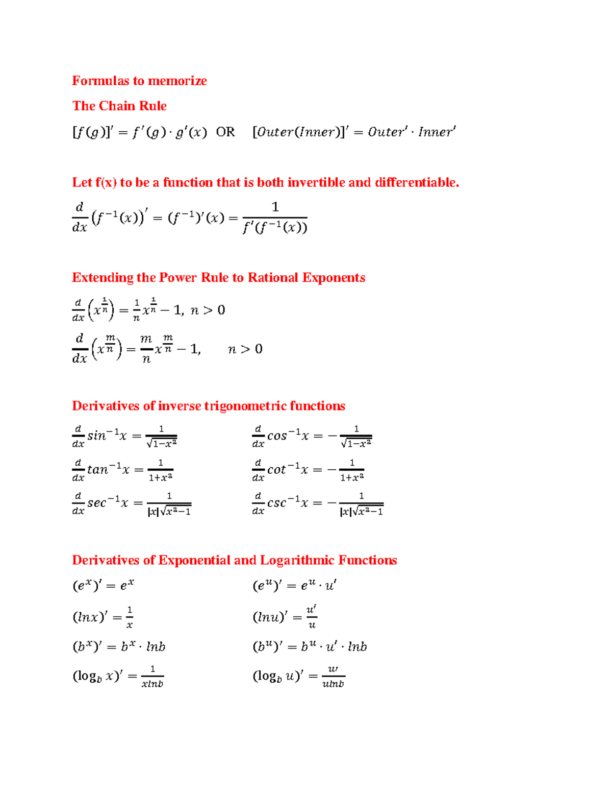 3.6-3.9 Derivatives Review pt 1 - Formulas to memorize The Chain Rule ...