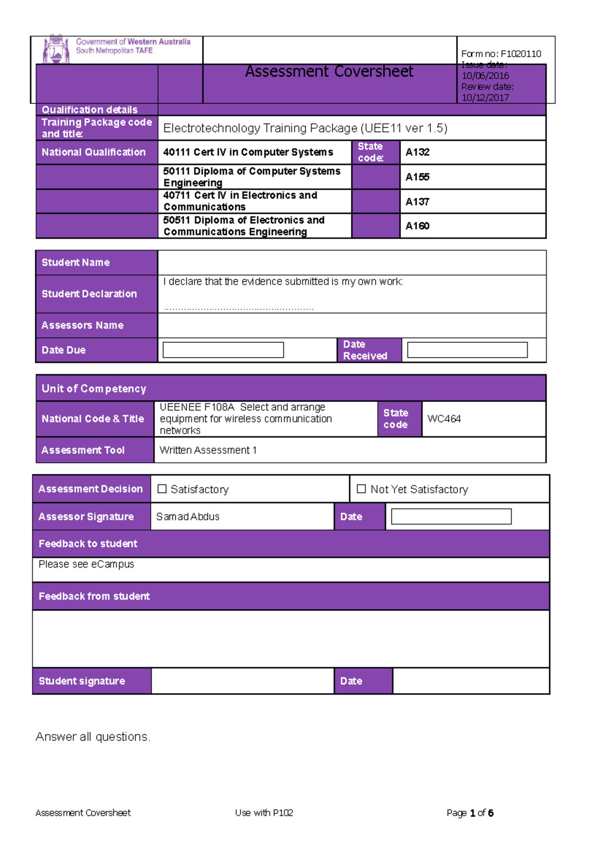 Written Assessment 1 - Copy - Qualification details Training Package ...