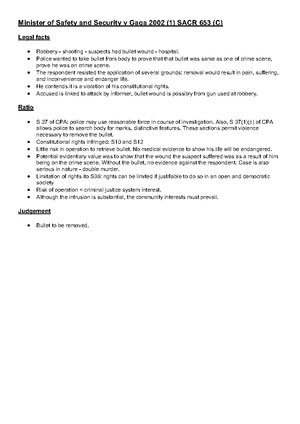 Crimproc short case summaries - Chapter 10: Bail -S v Dlamini; S v Dladla & others; S v Joubert ...