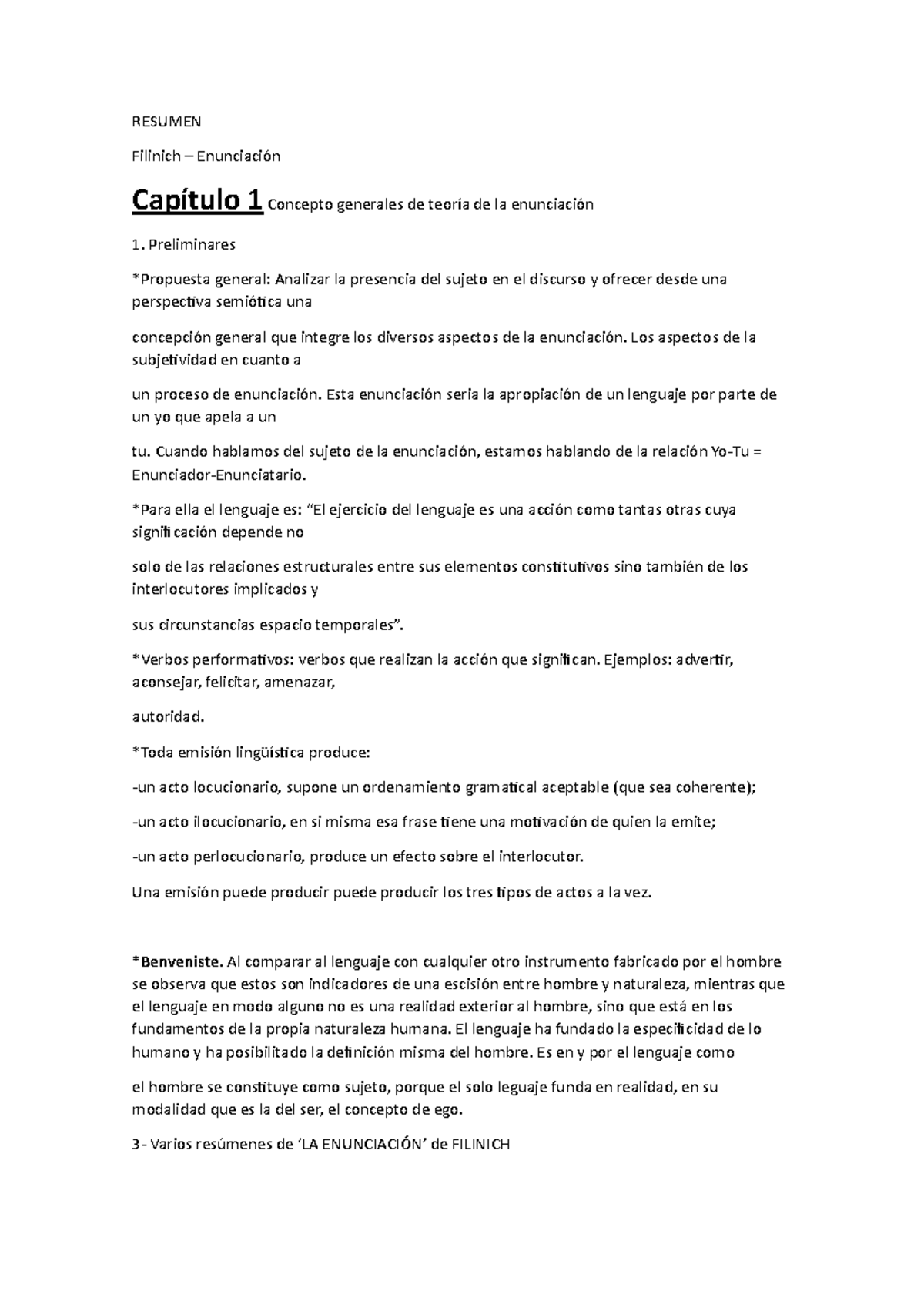 Filinich Enunciacion - semio - RESUMEN Filinich – Enunciación Capítulo 1 Concepto generales de ...