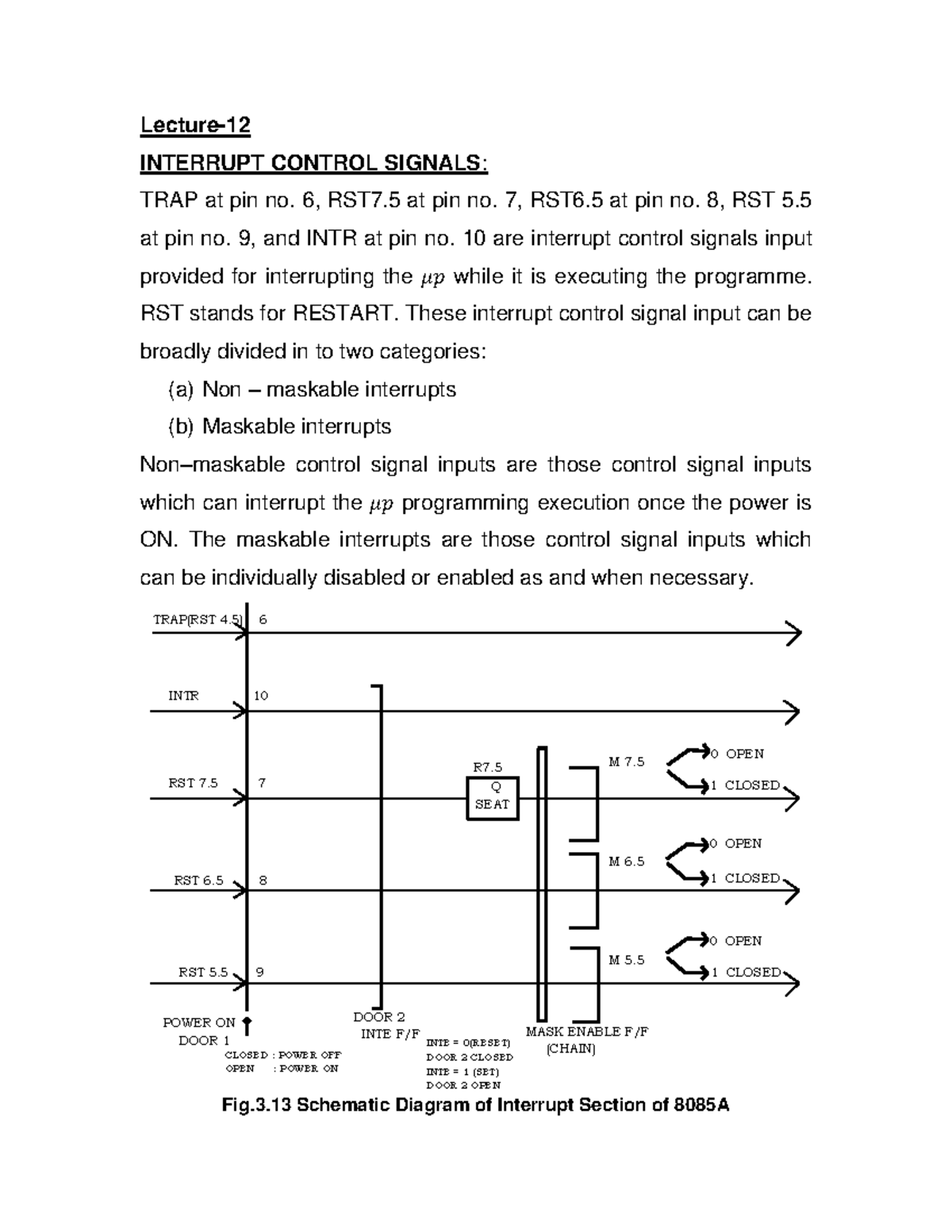 Microprocessor Architecture Lecture Interrupt Control Signals Trap At Pin No 6 Rst7 At Pin