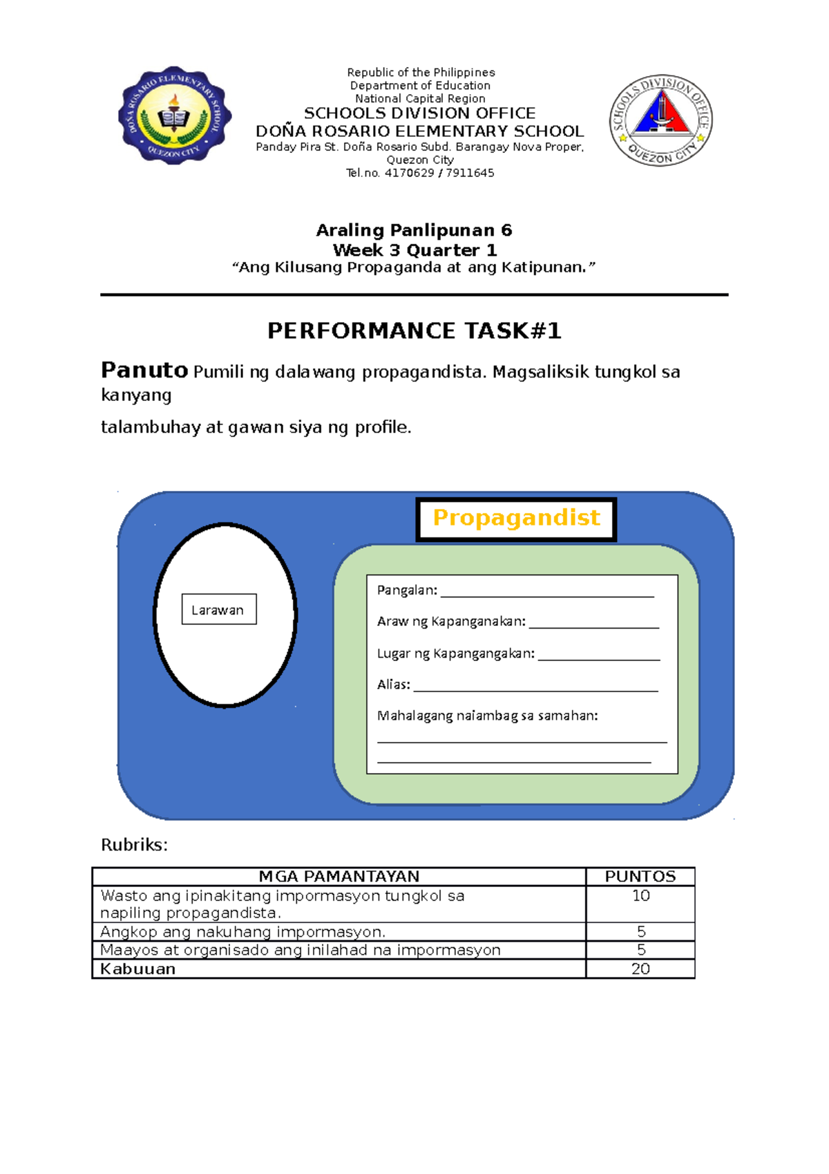 AP QTR 1 WEEK 3 Performance task Ang Kilusang Propaganda at ang ...