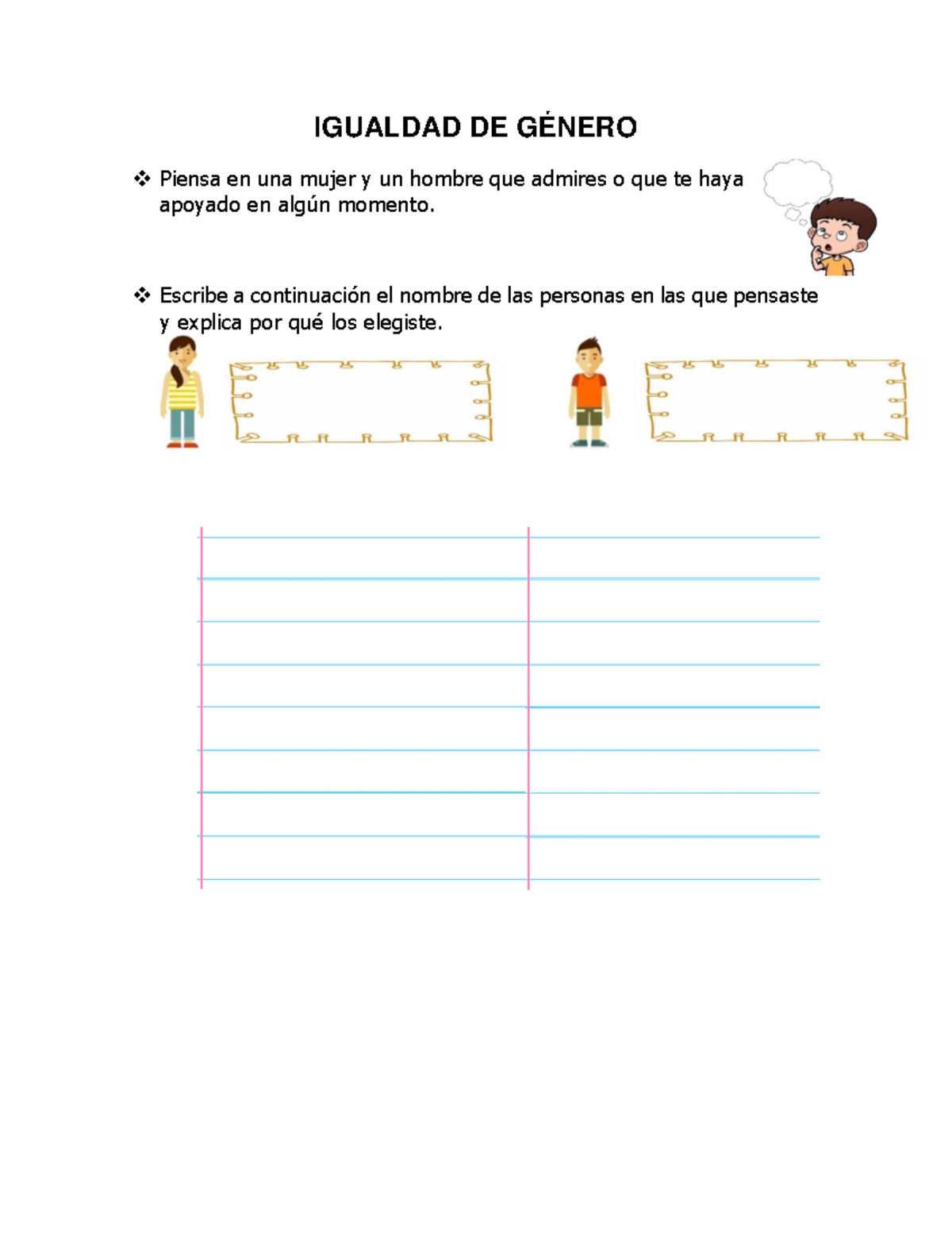 Tareas para el 24 de marzo del 2023 - IGUALDAD DE GÉNERO Piensa en una ...