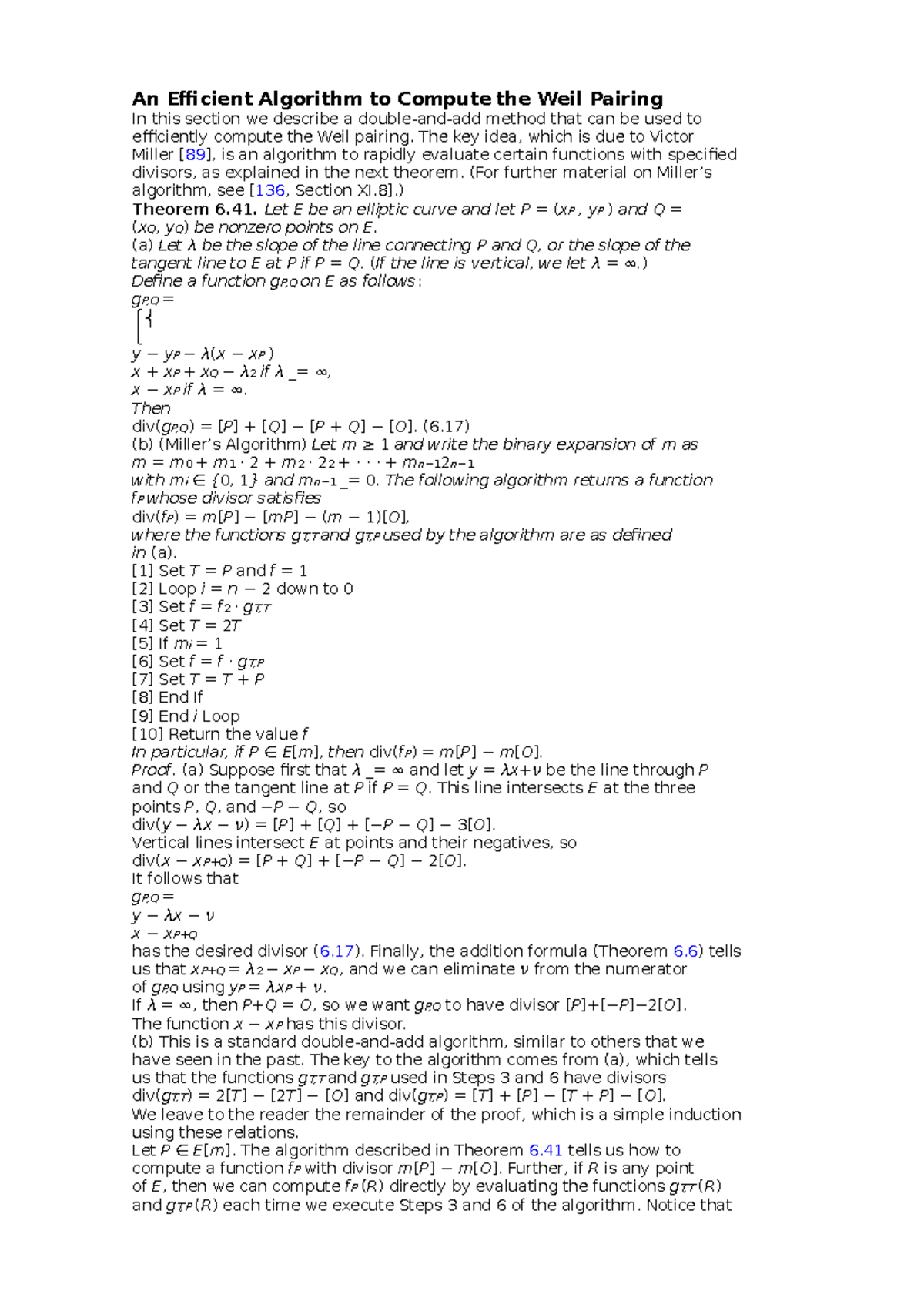 An Efficient Algorithm To Compute The Weil Pairing The Key Idea