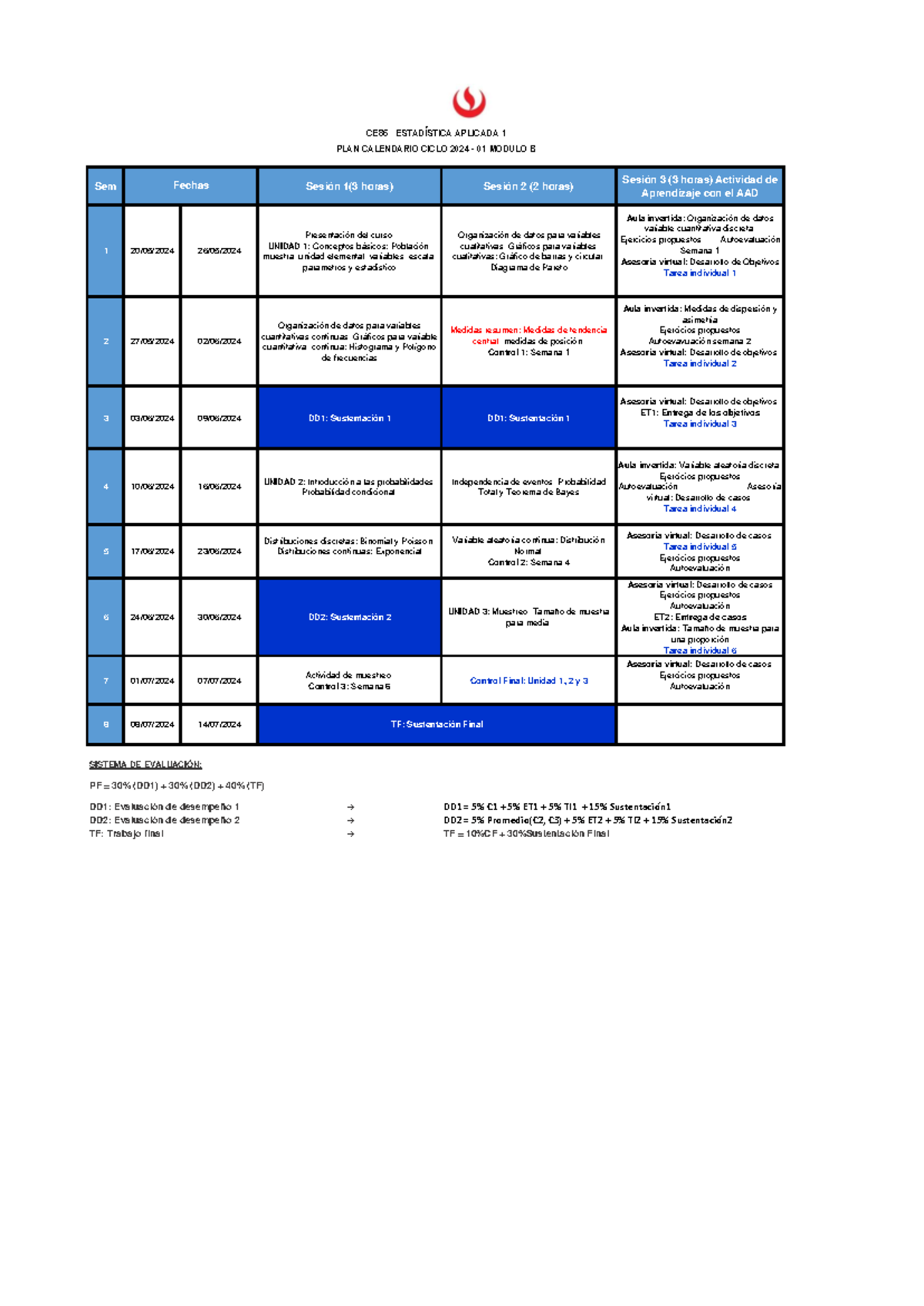 CE86 2024 01 B Plan calendario - Sem Sesión 1(3 horas) Sesión 2 (2 horas) Sesión 3 (3 horas ...