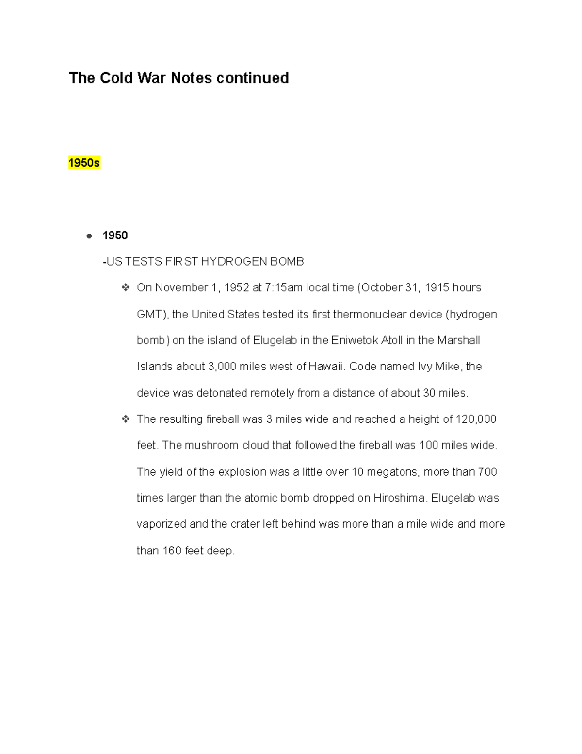 The Cold War Notes continued 2 - The Cold War Notes continued 1950s ...