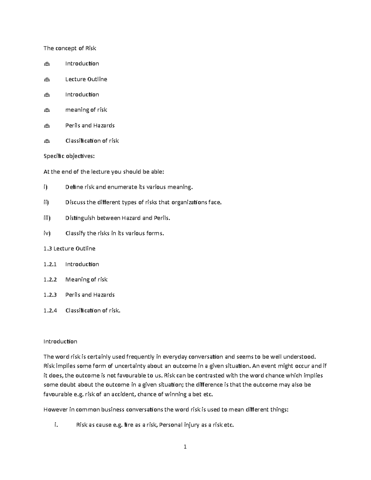 Topic 1 The Concept Of Risk Introduction Lecture Outline Introduction topic-1-the-concept-of-risk-introduction-lecture-outline-introduction