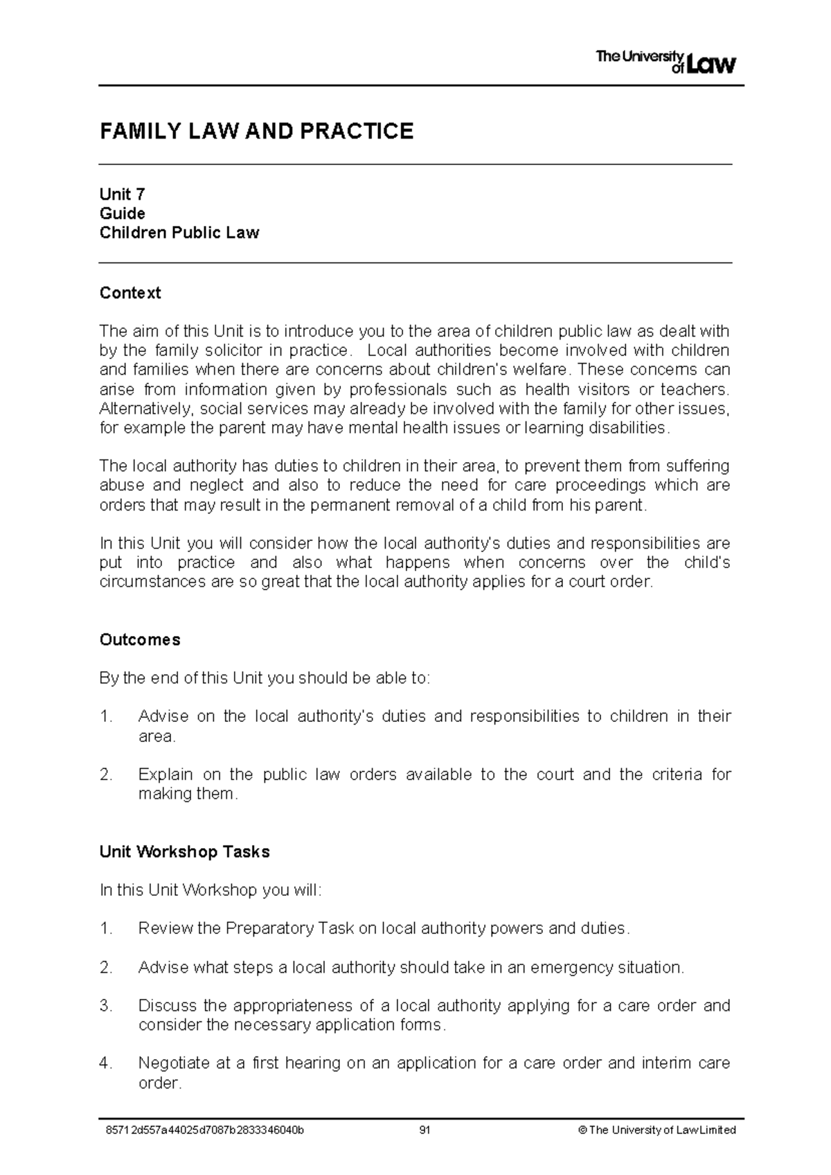 Week 7 family law - FAMILY LAW AND PRACTICE Unit 7 Guide Children ...