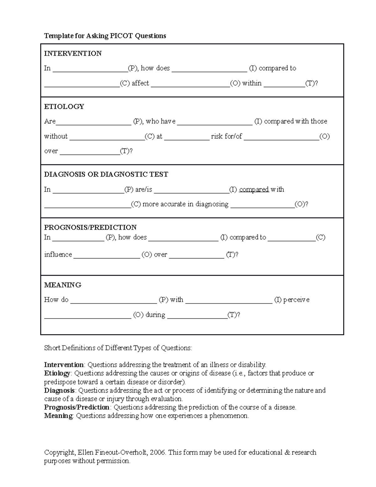 Picot Questions Template 2 - NUR 546 - Studocu