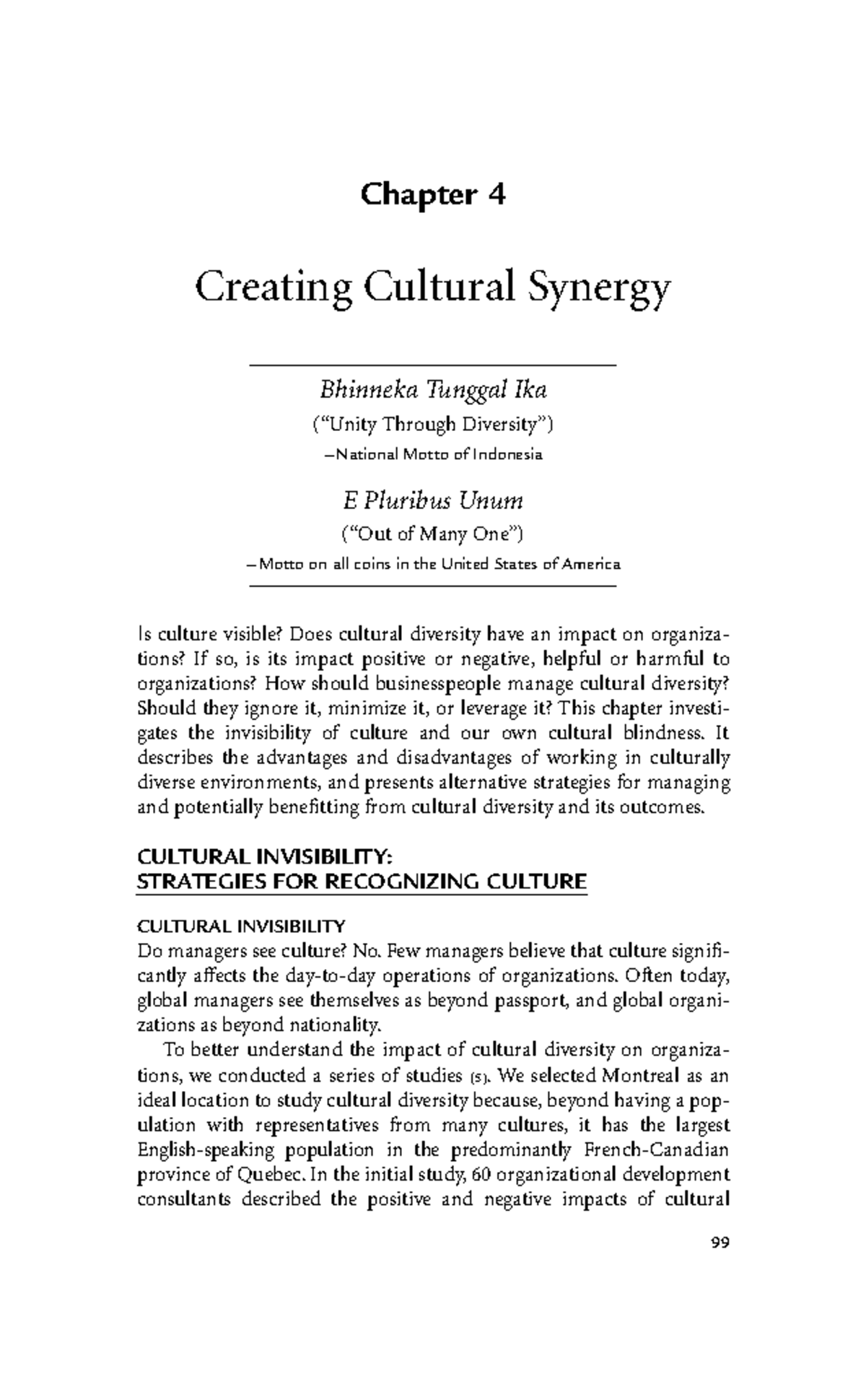 Chapter 4 - Notes for appraisal - Chapter 4 Creating Cultural Synergy ...