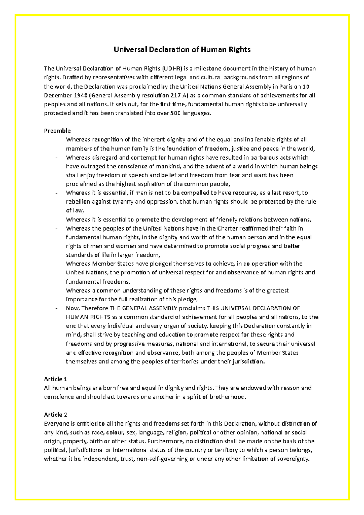 LAWS 110 - Universal Declaration of Human Rights - Universal ...