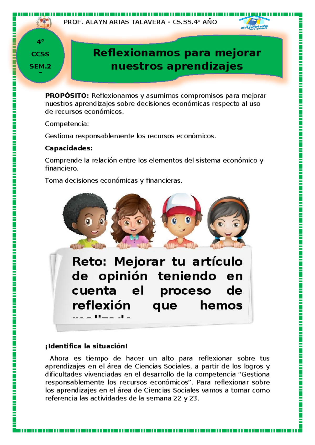 4°CCSS colegios - PROPÓSITO: Reflexionamos y asumimos compromisos para ...