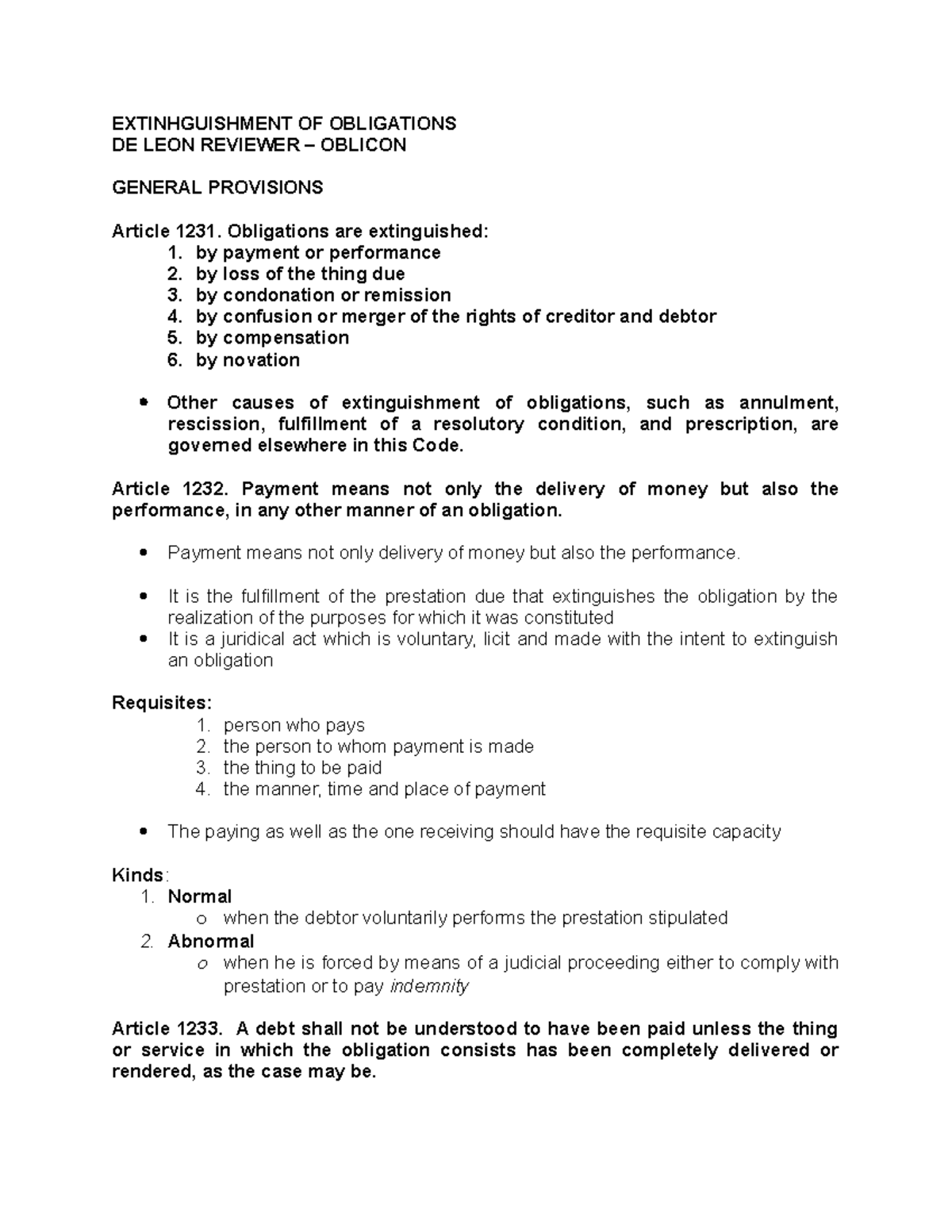 Extinhguishment OF Obligations - EXTINHGUISHMENT OF OBLIGATIONS DE LEON ...