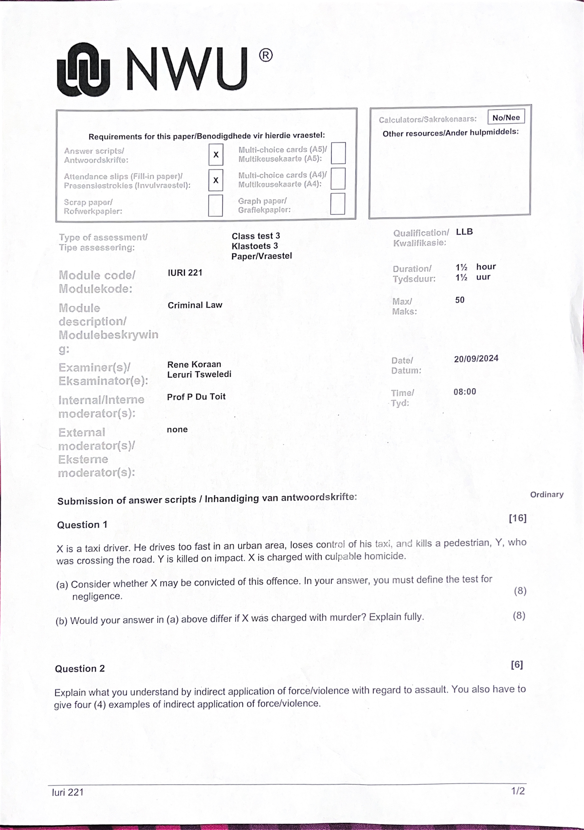 Iuri 221 Test 3 September 2024 - LU NWU R Requirements for this vir ...