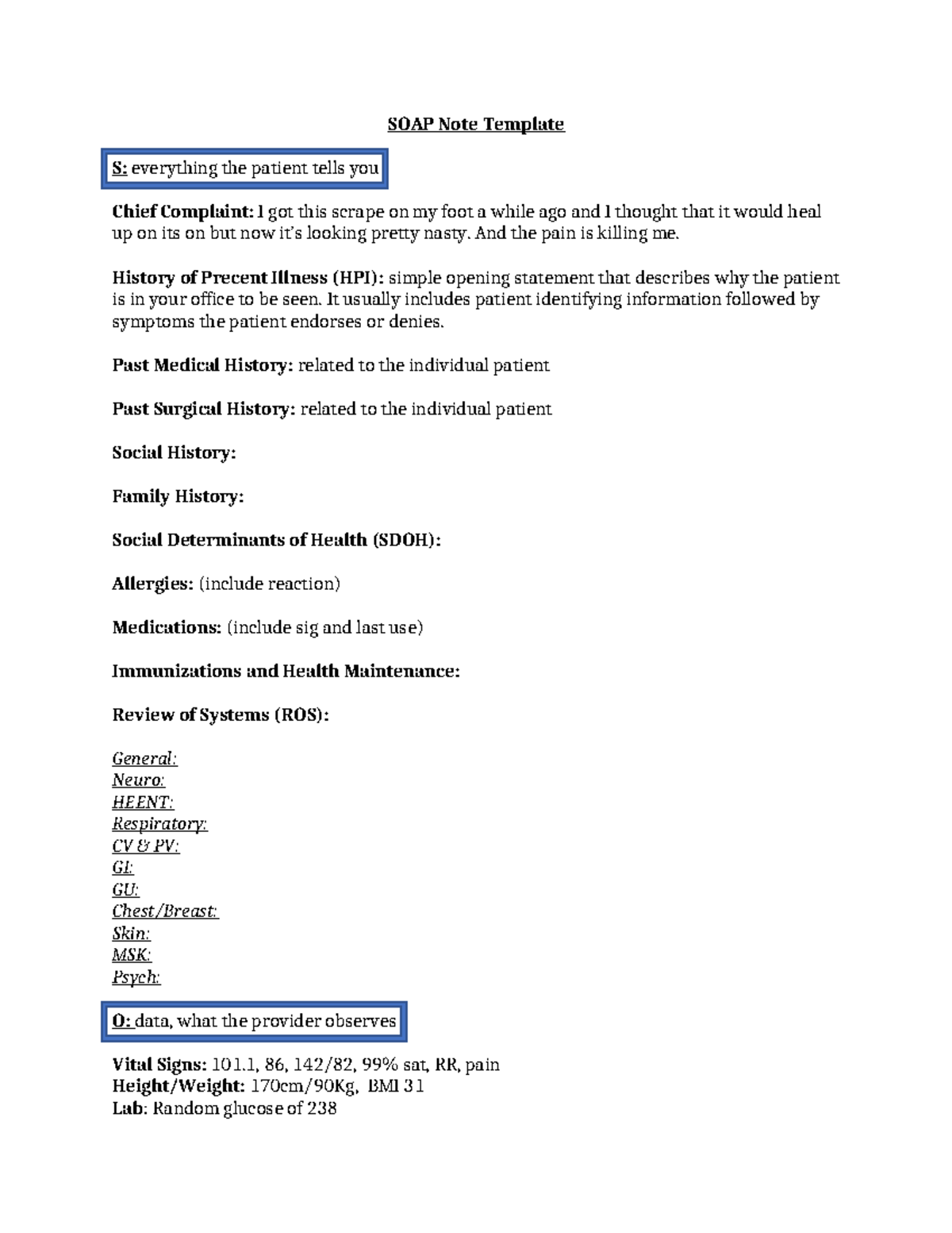 SOAP Note Template Blank-1 - SOAP Note Template S: everything the ...