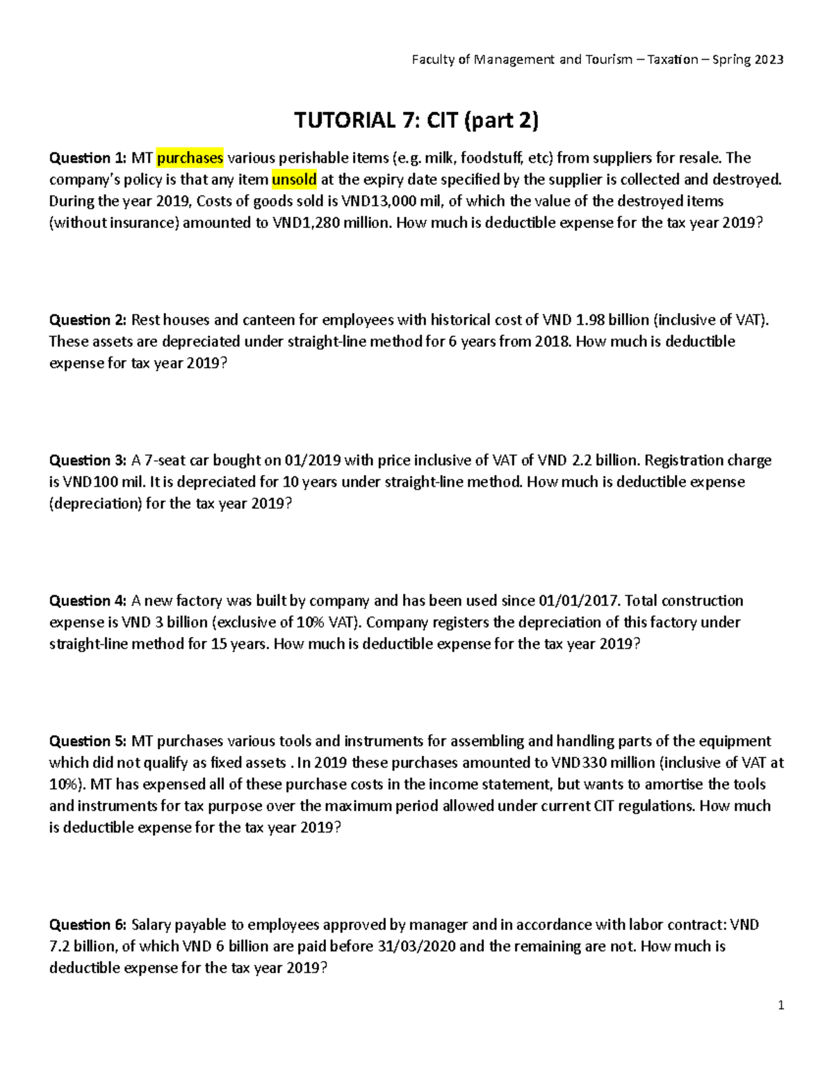 Tutorial 7 - 2023 - foia;ư - TUTORIAL 7: CIT (part 2) Question 1: MT ...