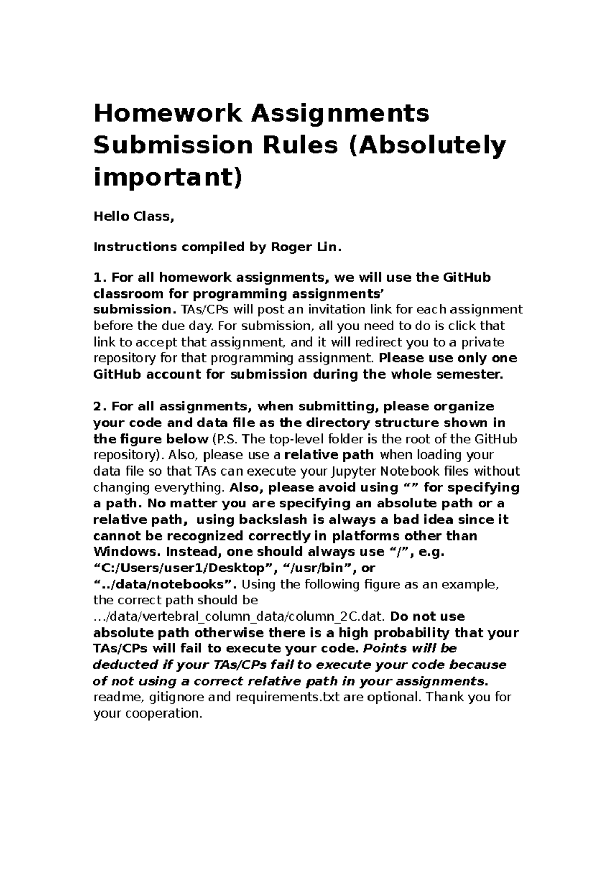 Submission requirements - Homework Assignments Submission Rules (Absolutely important) Hello ...