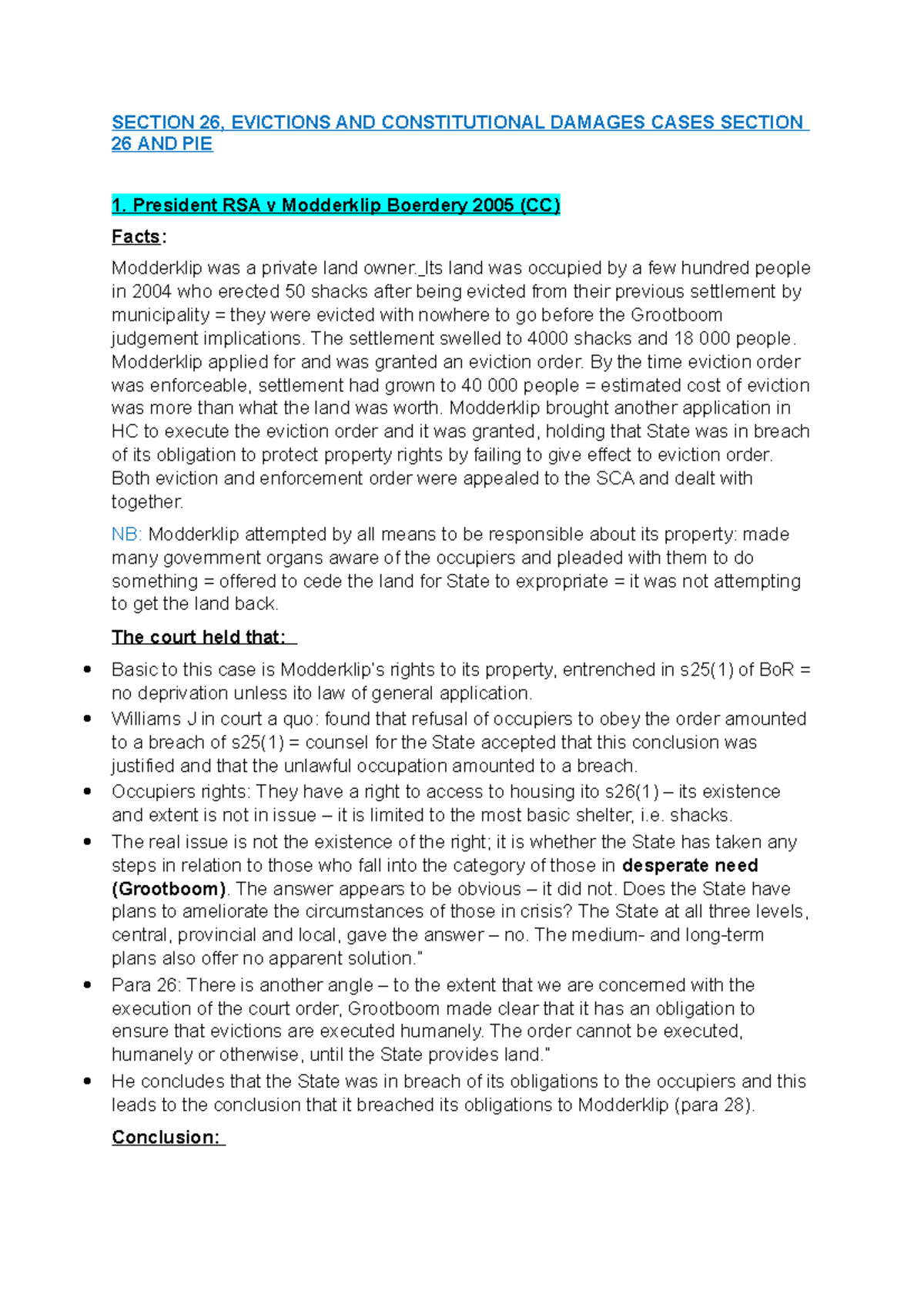 Extra cases - SECTION 26, EVICTIONS AND CONSTITUTIONAL DAMAGES CASES ...