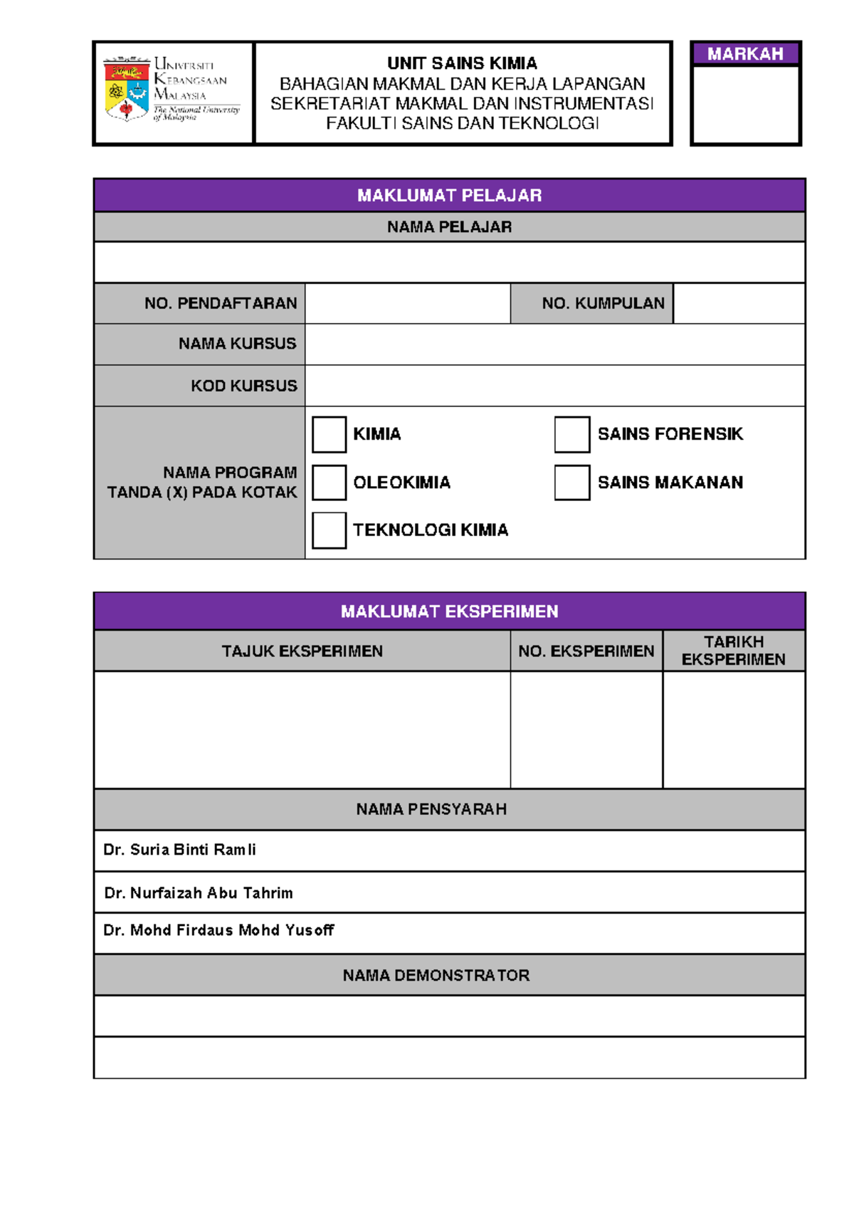 3. Cover Page Lab Report - UNIT SAINS KIMIA BAHAGIAN MAKMAL DAN KERJA ...