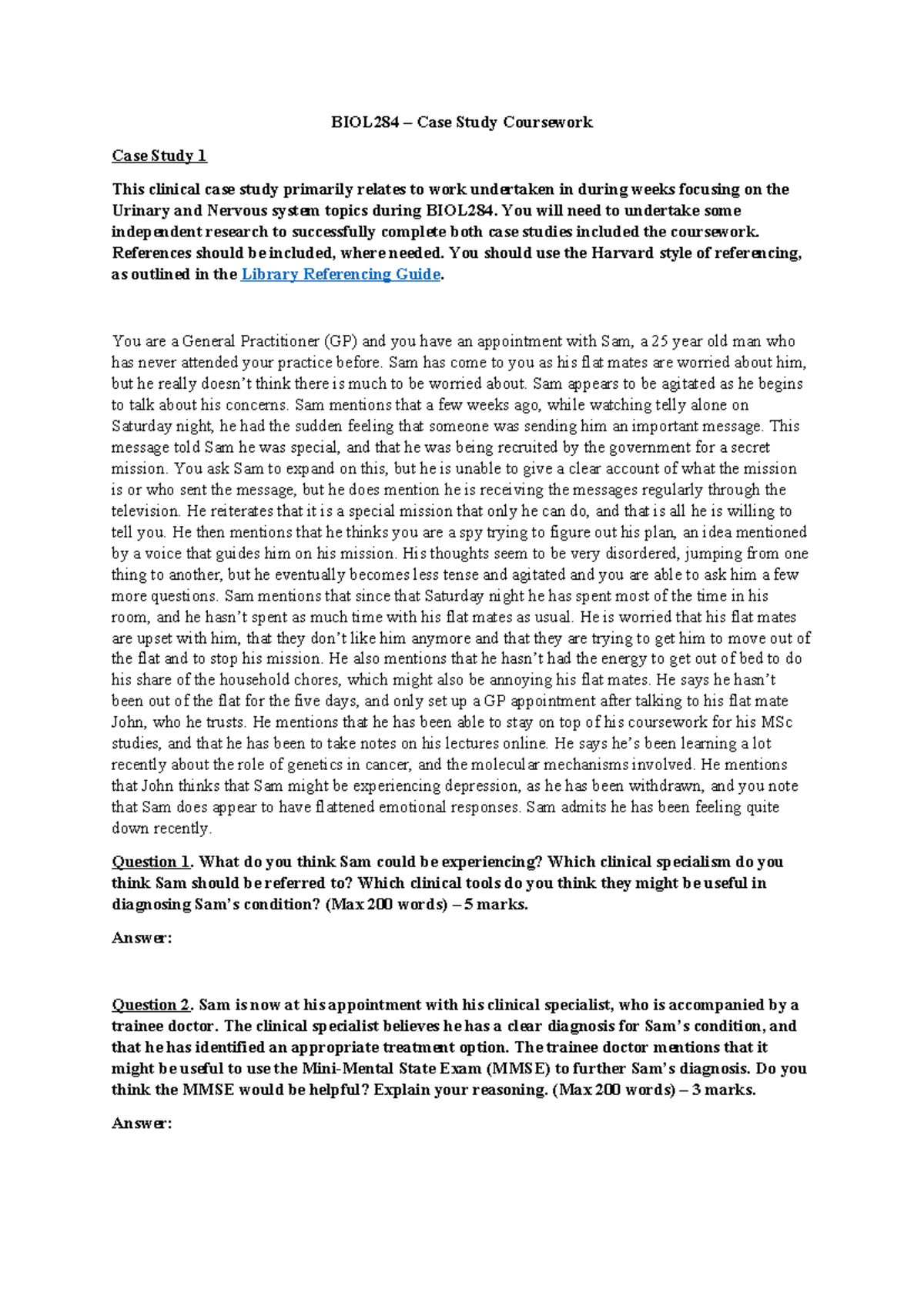 BIOL First Clinical Case Study - BIOL284 – Case Study Coursework Case ...