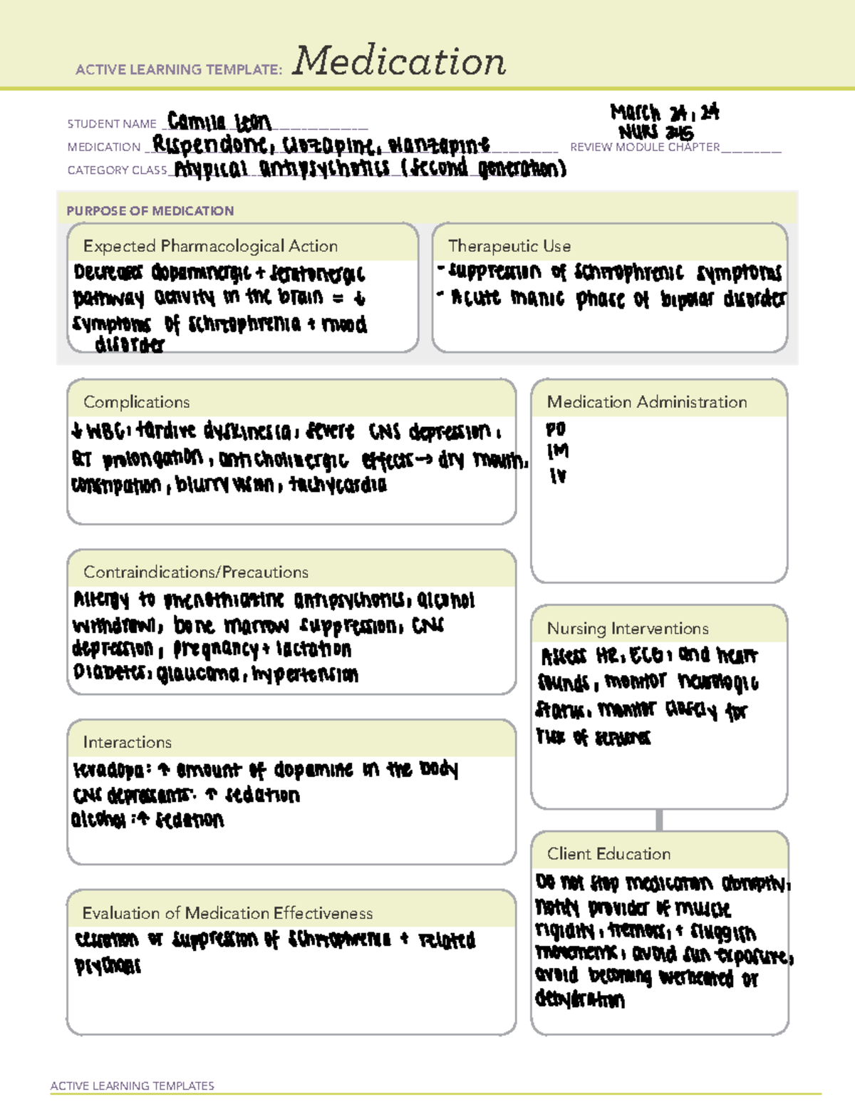 Module 8 - Camila Leon - ACTIVE LEARNING TEMPLATES Medication STUDENT ...