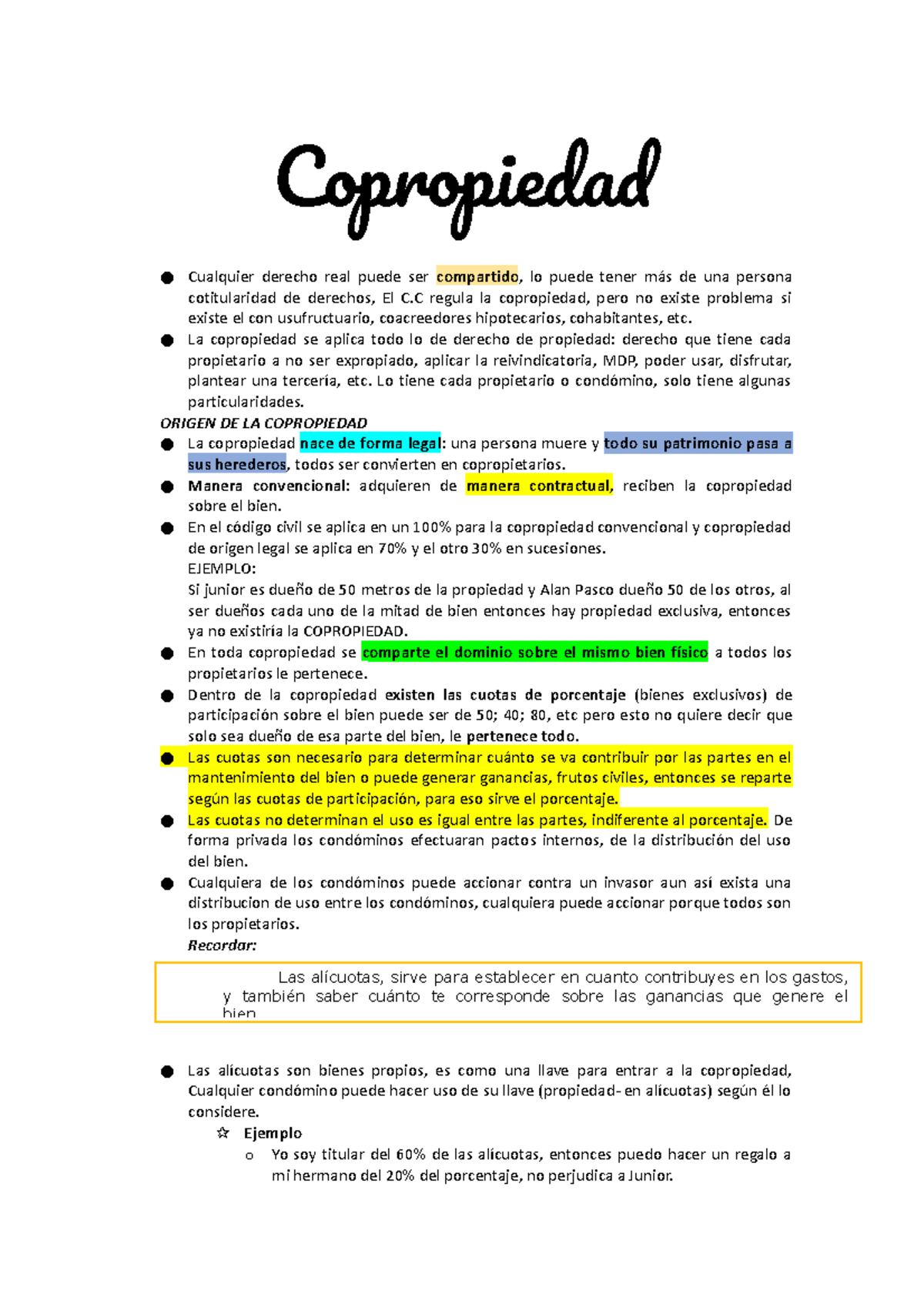 Clase 13 - Copropiedad I - Copropiedad Cualquier derecho real puede ser ...