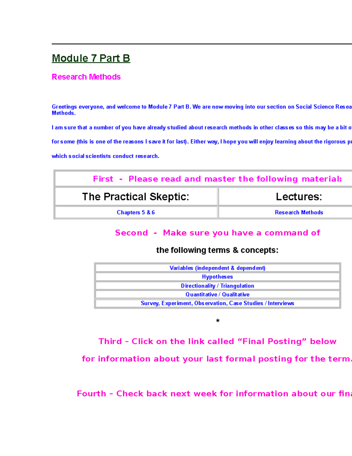 Module 7 Part B PRACTICE - Module 7 Part B Research Methods Greetings ...
