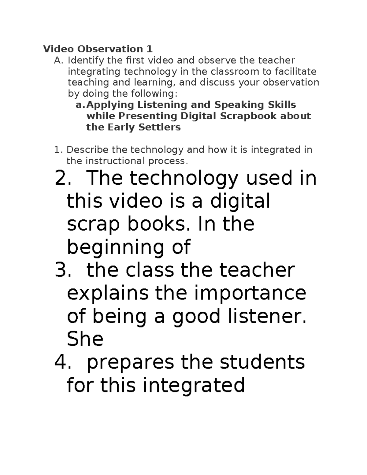 WGU Task 2 - This is an assignment - Video Observation 1 A. Identify ...