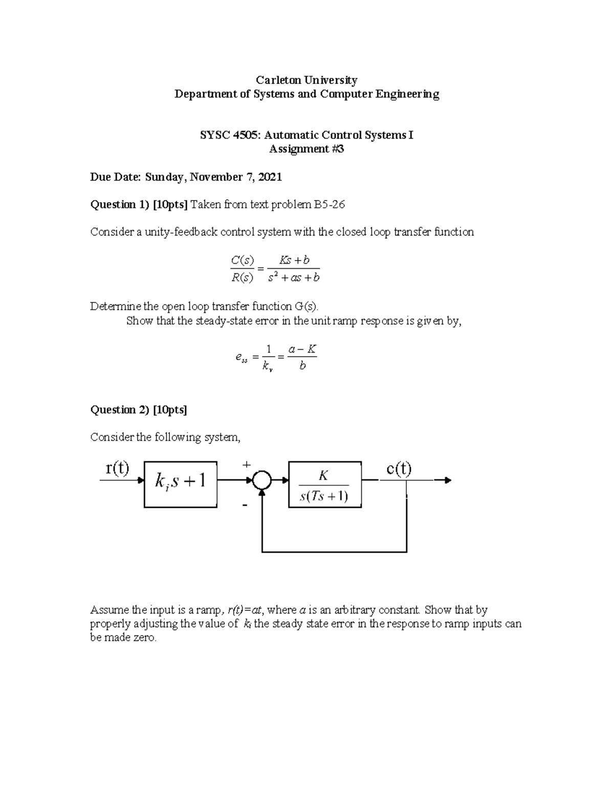 Assignment 3 - Carleton University Department of Systems and Computer Engineering SYSC 4505 ...