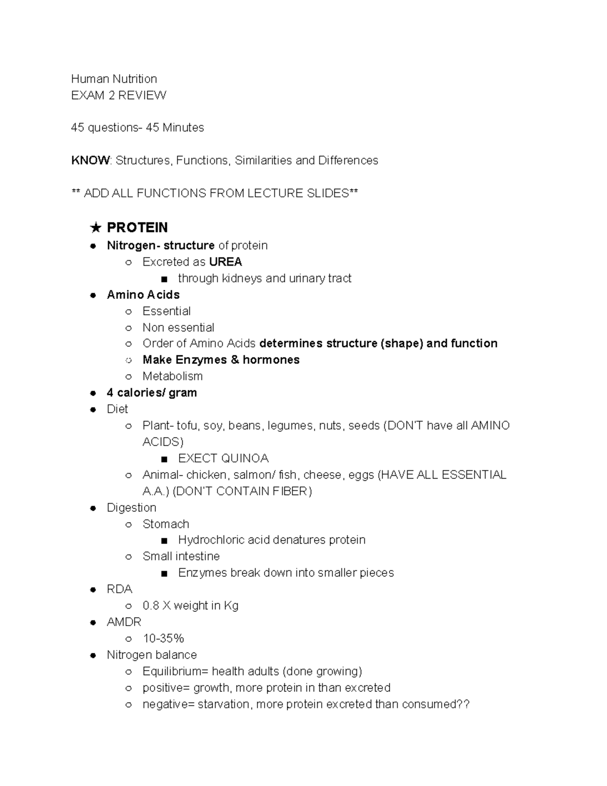 Human Nutrition EXAM 2 Review-3 - Human Nutrition EXAM 2 REVIEW 45 45 ...