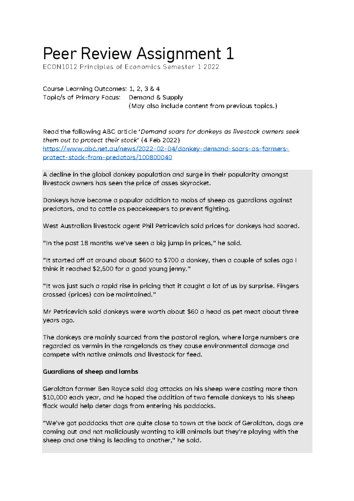 Peer Review Assignment 1 - ) Read the following ABC article ‘Demand ...