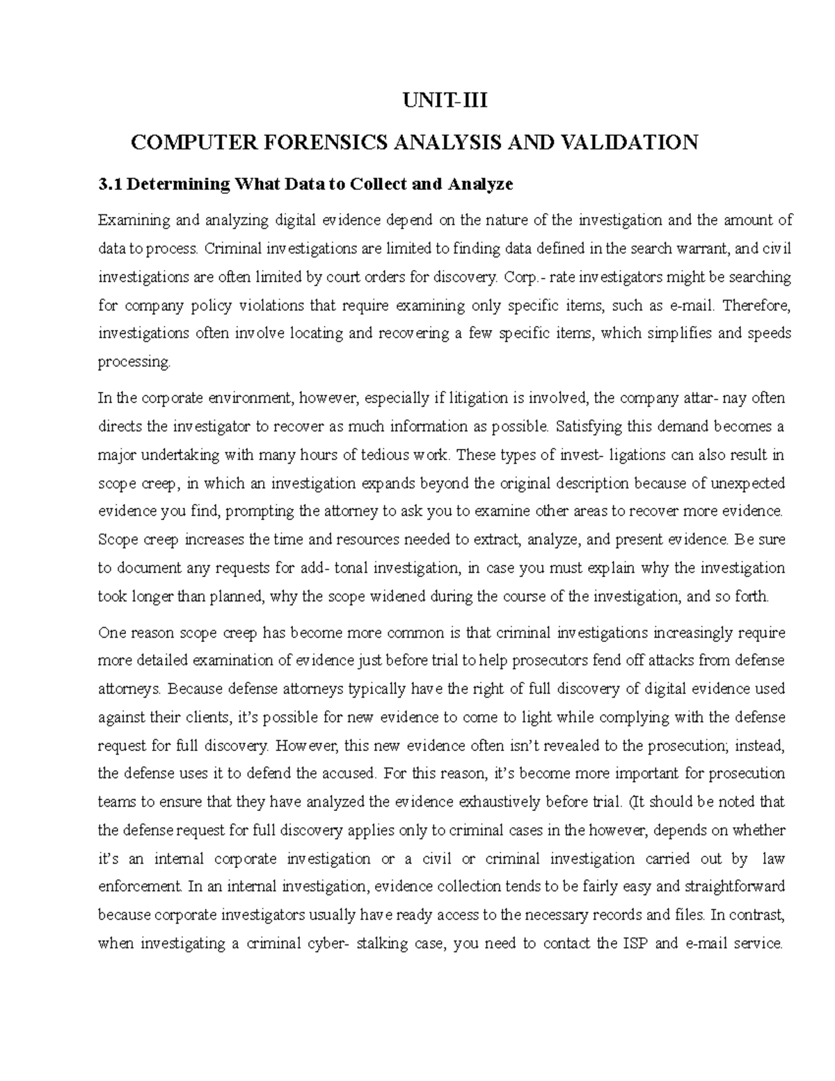 Module 3.1 Computer Security - UNIT-III COMPUTER FORENSICS ANALYSIS AND VALIDATION 3 Determining ...