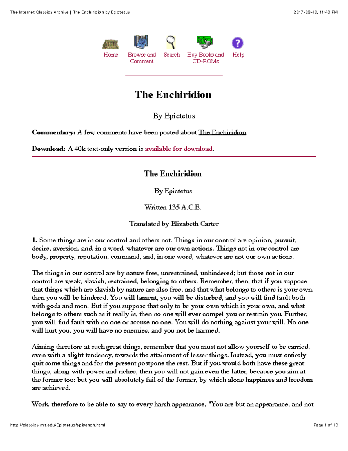 First reading phil - The Enchiridion By Epictetus - Home Browse and ...