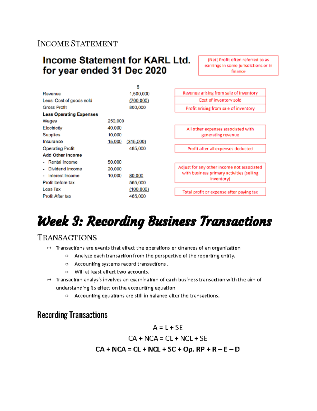 COMM1140 Notes Week 3&4 - Income Statement Week 3: Recording Business ...