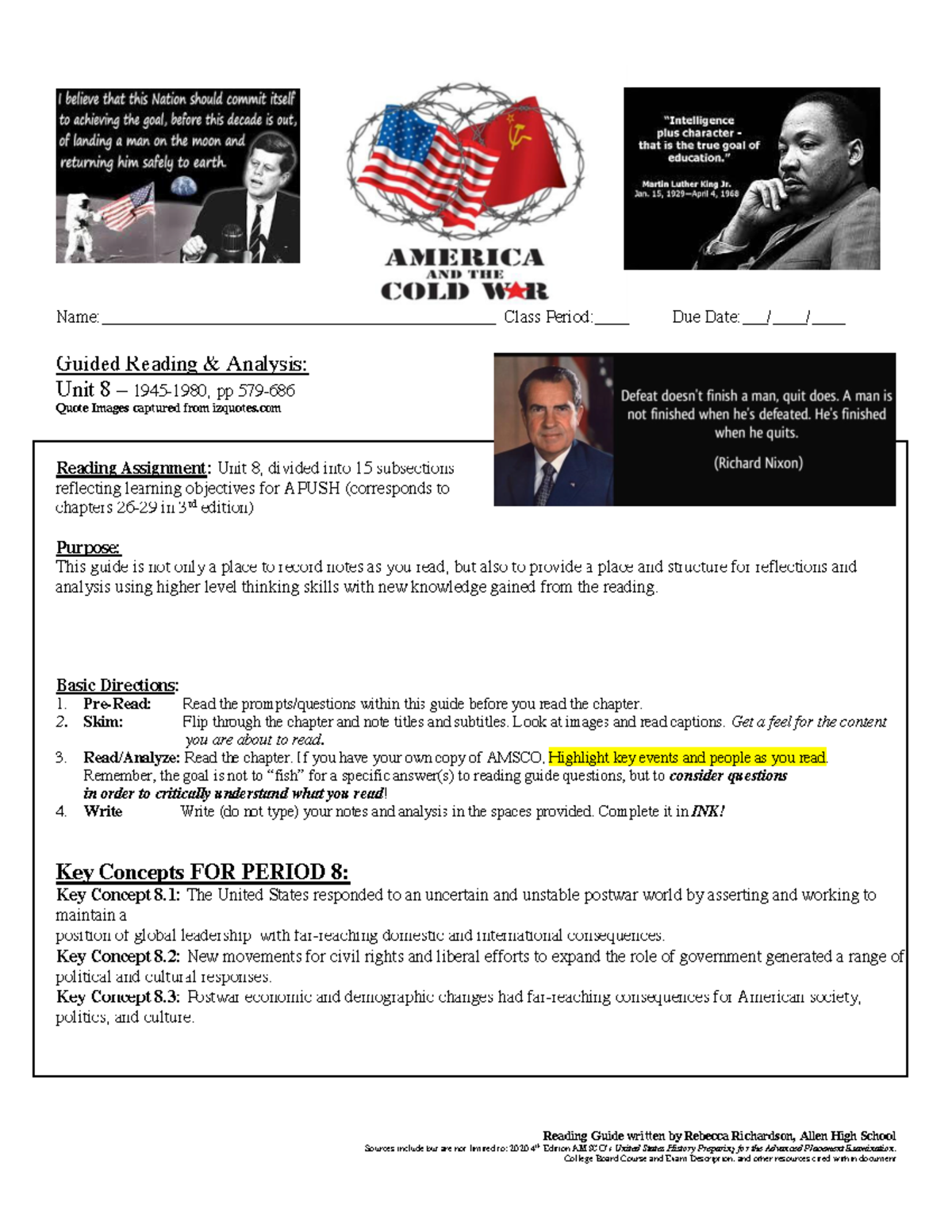 Amsco 2020 Unit 8 Guided Reading - Name ...