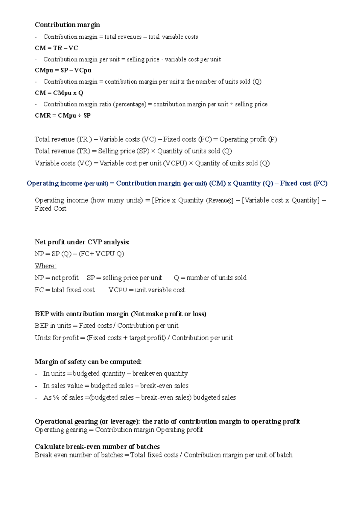 Cost Ana - Tutorial 11 (W10) - Contribution margin Contribution margin ...