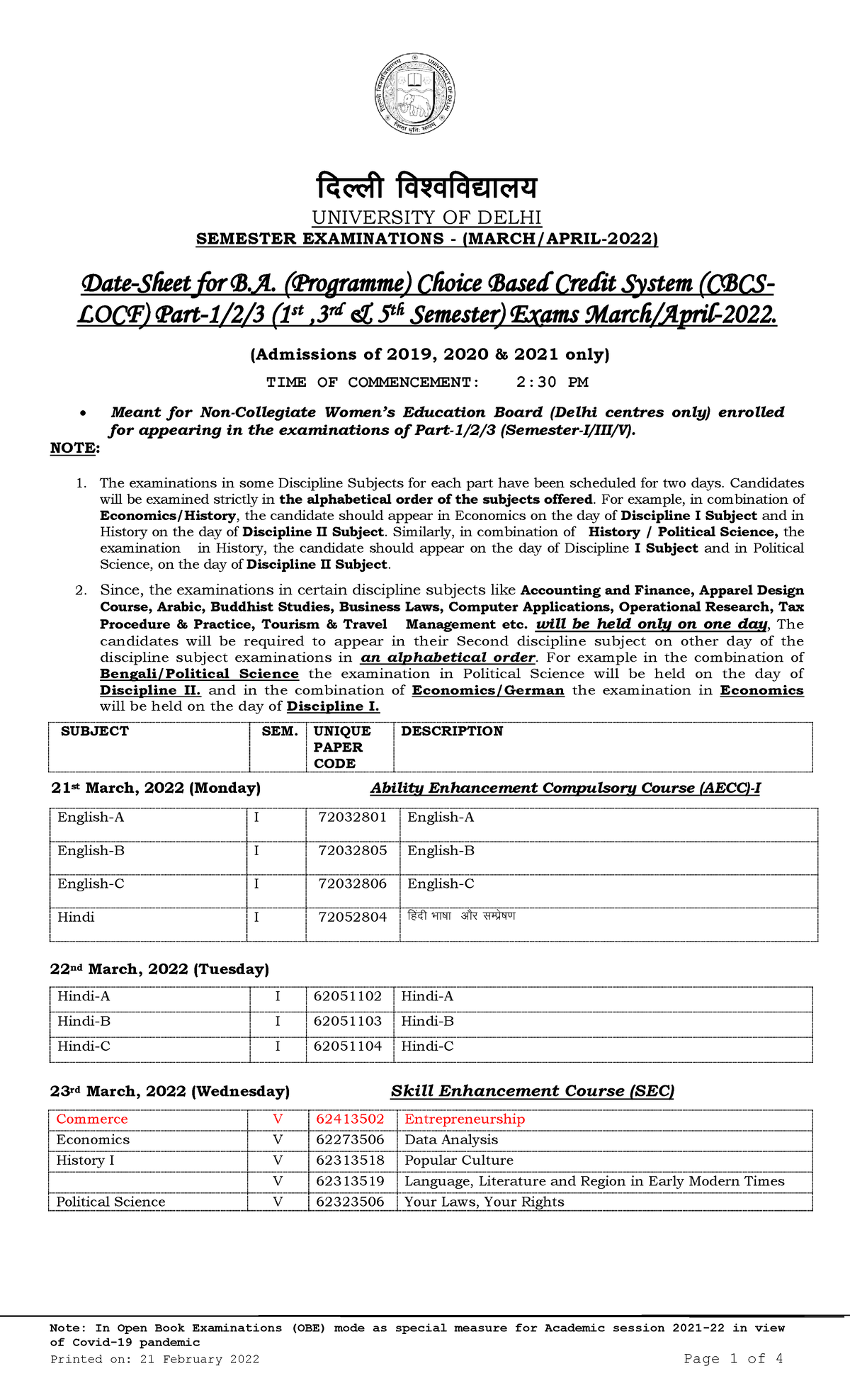 637840942575145777 BAP-22- Ncweb-SEM.I,III,V-23-02-2022 - Note: In Open Book Examinations (OBE ...