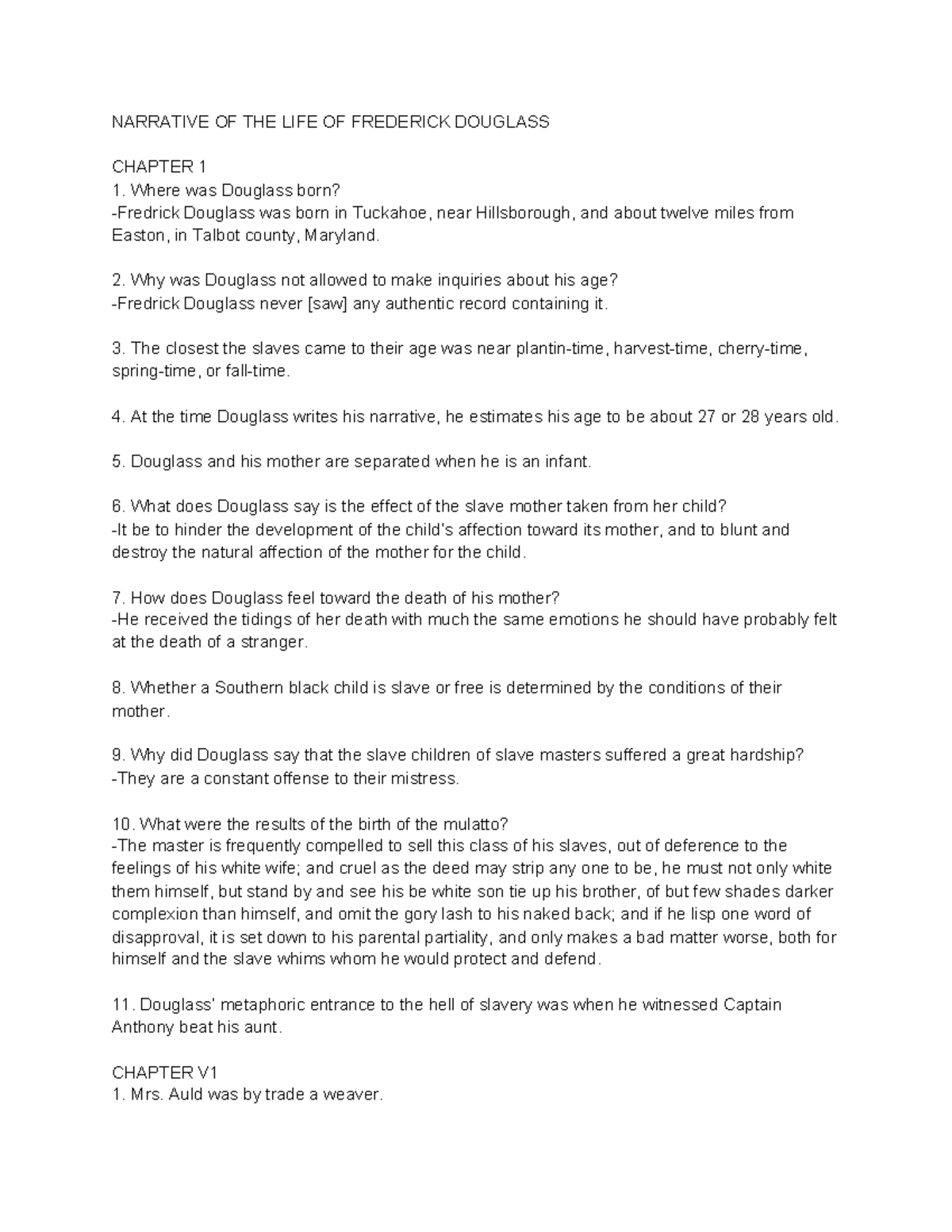 AALit Quiz: Fredrick Douglas - NARRATIVE OF THE LIFE OF FREDERICK ...