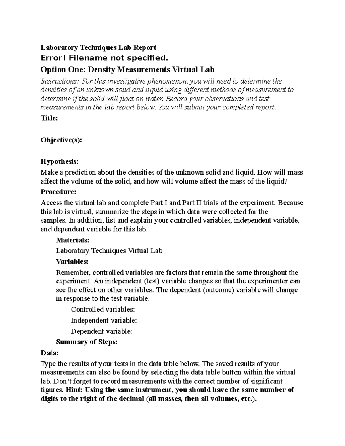 Assignments Chemistry 2021 - Laboratory Techniques Lab Report Error ...