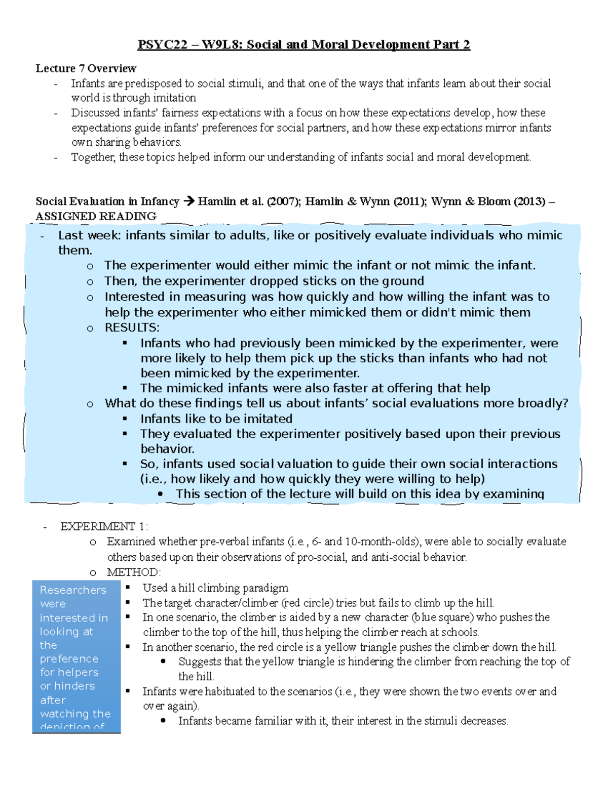 PSYC22 W9L8 - lecture notes - PSYC22 – W9L8: Social and Moral ...