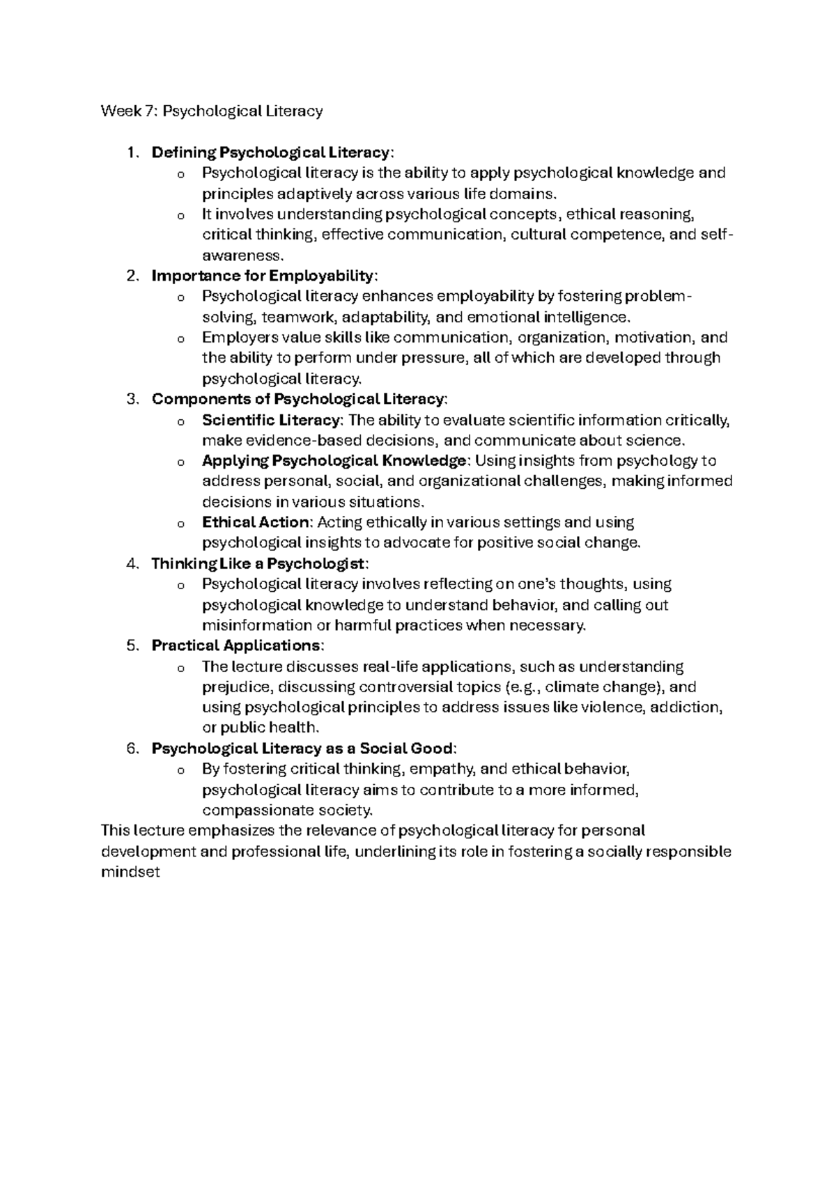 PSYX3399 WEEK 7 - these are lecture notes! - Week 7: Psychological ...