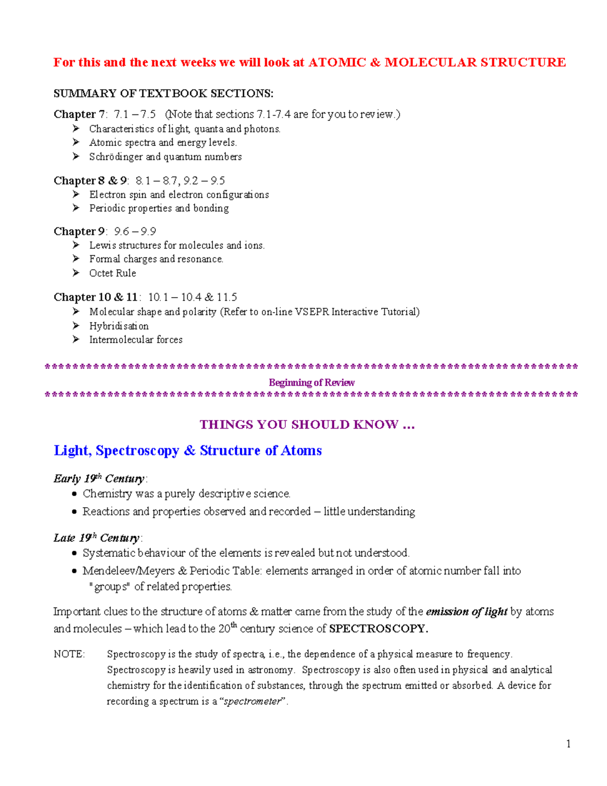 Atomic Structure - note - For this and the next weeks we will look at ...
