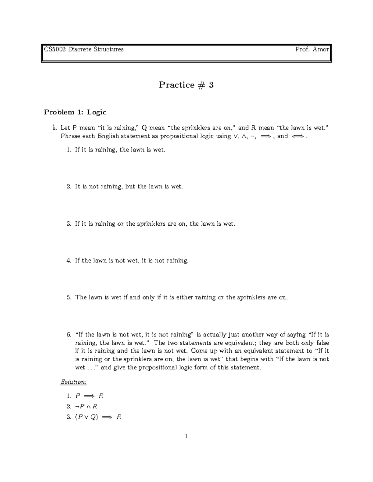 Prac03 sol - Solutions for Practice problems 3 - CS5002 Discrete ...