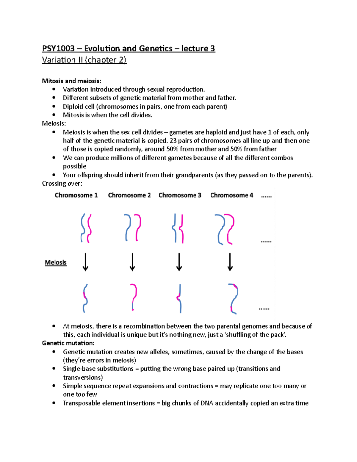 PSY1003 - ev&gen - lecture 3 - PSY1003 – Evolution and Genetics ...