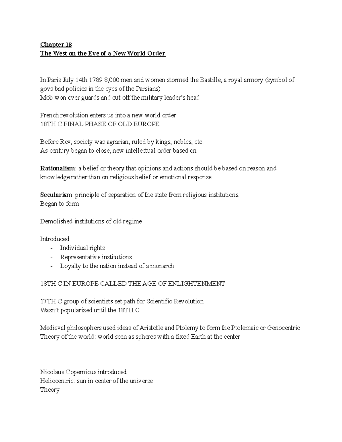 Chapter 18 World History Notes - Chapter 18 The West on the Eve of a ...