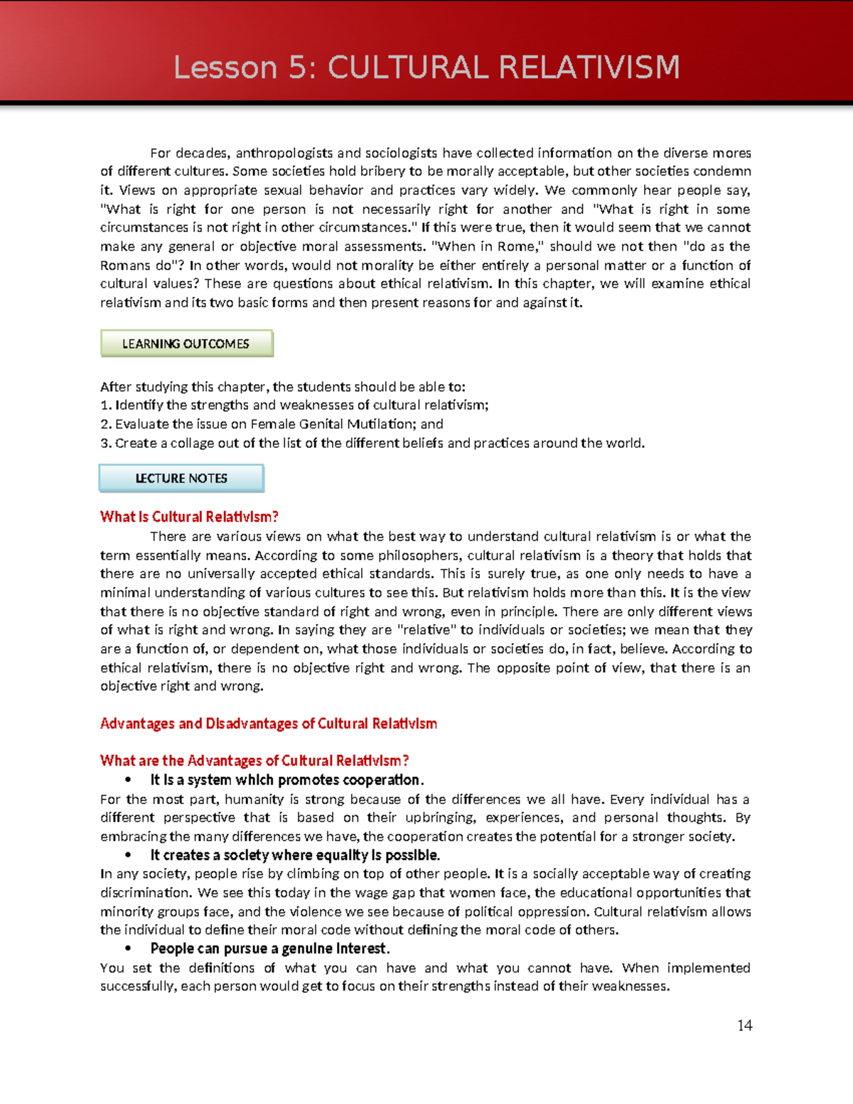 Ethics Lesson 5 Cultural Relativism(It's Advantages and Disadvantages ...