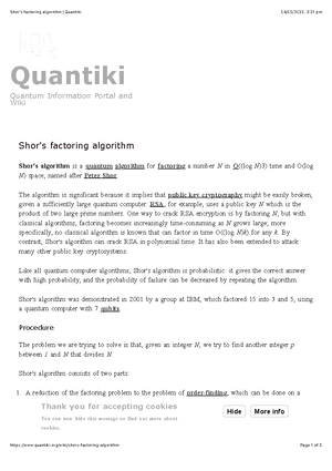 Shor’s factoring algorithm and modern cryptography. An illustration of ...